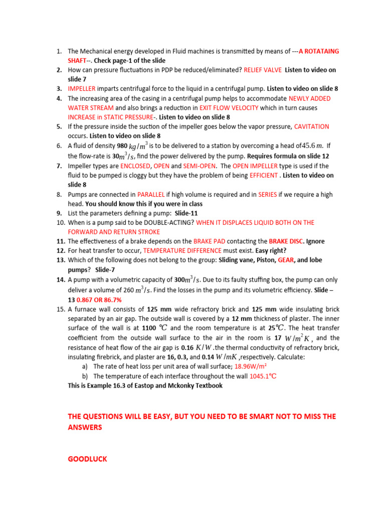 MEE 362 Practice Questions - ANSWERED | PDF