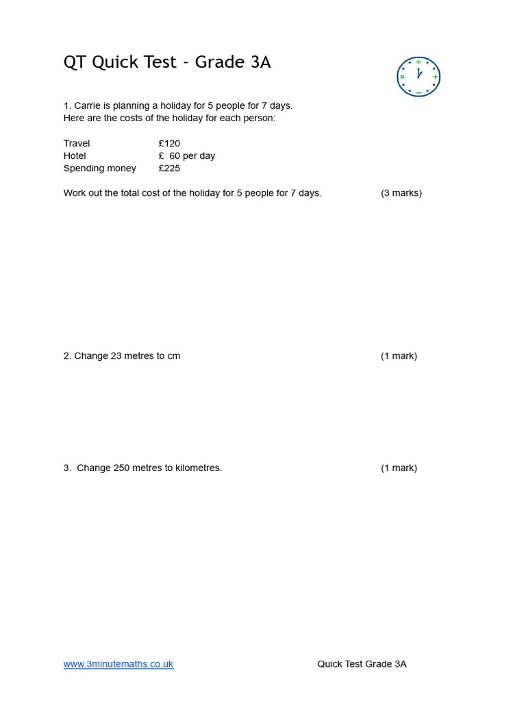 Quick Test Grade 3A | PDF