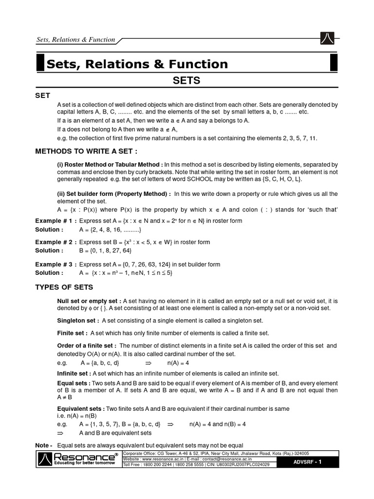 Set Relation and Functions | Download Free PDF | Set (Mathematics) | Function (Mathematics)