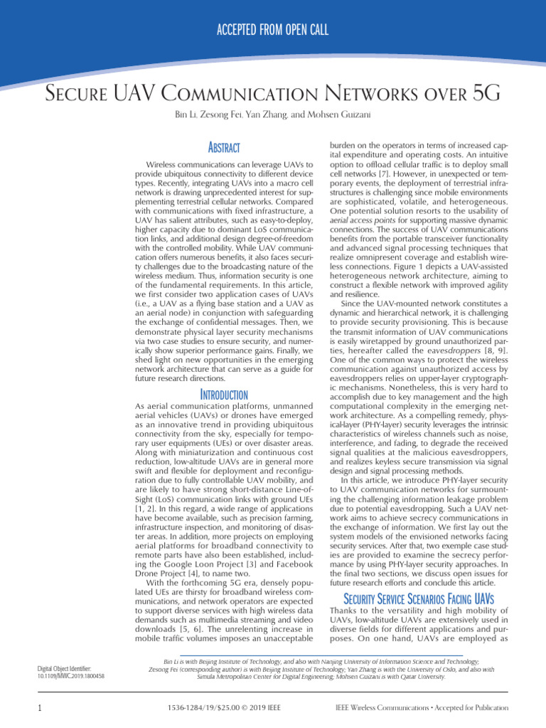 2019 Secure Uav Communication Networks Over 5g Pdf Computer Network Unmanned Aerial Vehicle