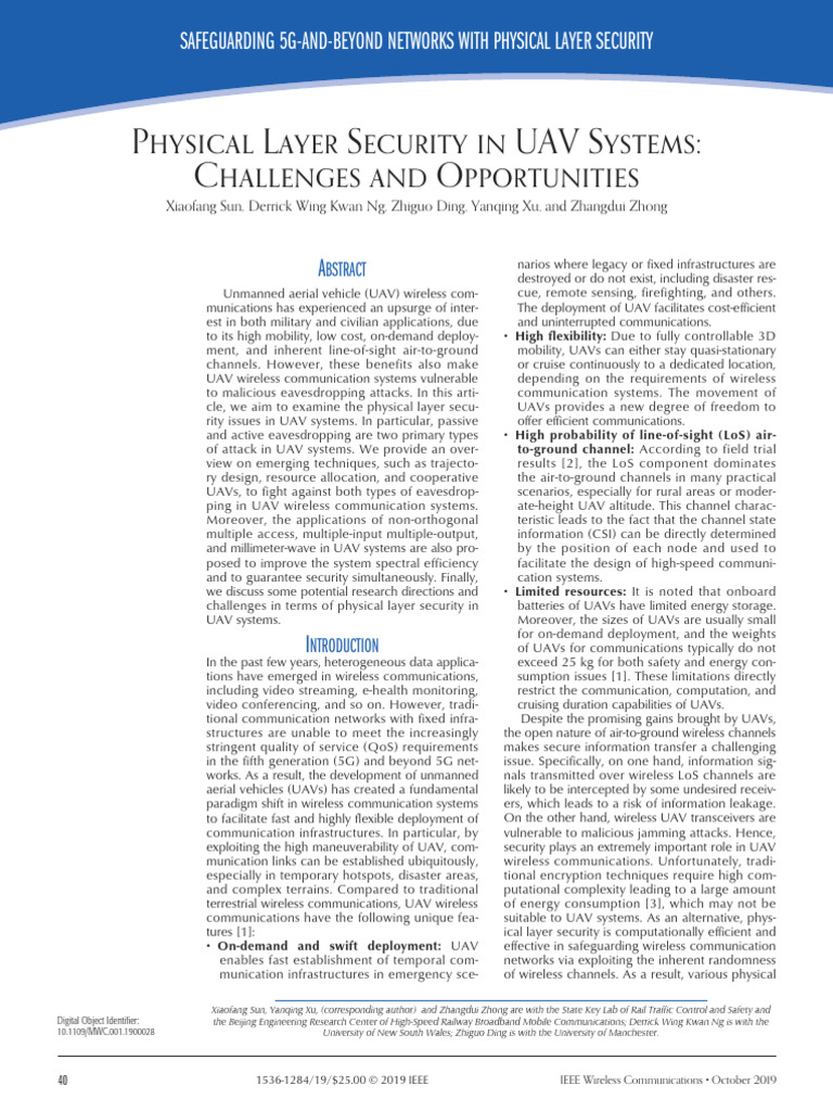 2019 Physical Layer Security In Uav Systems Challenges And