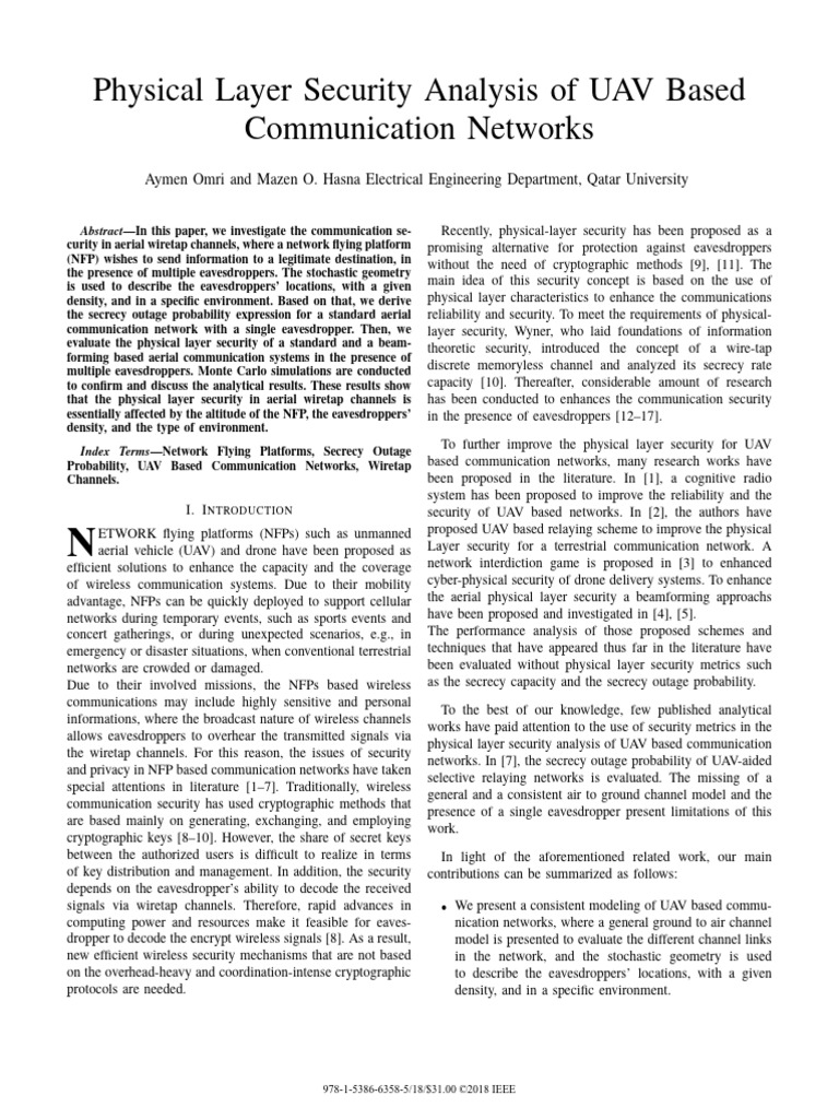 2018 Physical Layer Security Analysis Of Uav Based Communication