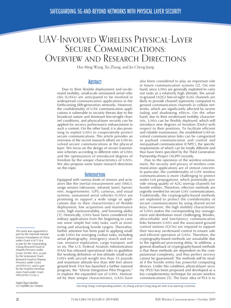2019 Uav Involved Wireless Physical Layer Secure Communications Overview And Research 4734