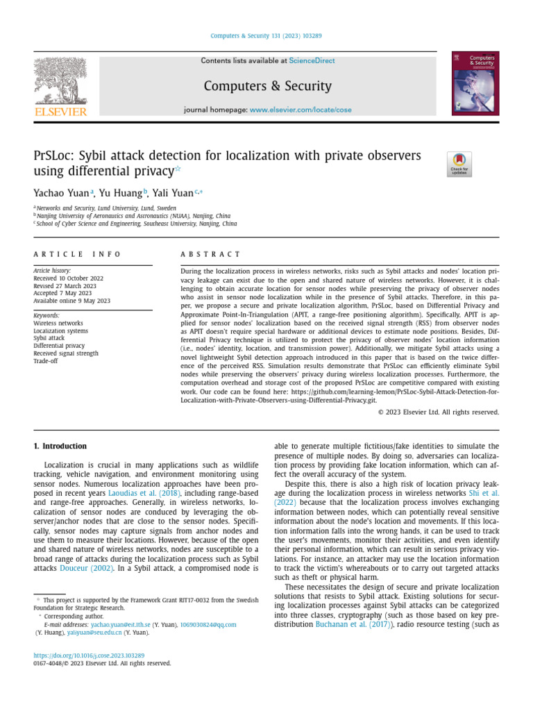 PrSLoc Sybil Attack Detection For Localization With Privat - 2023 ...