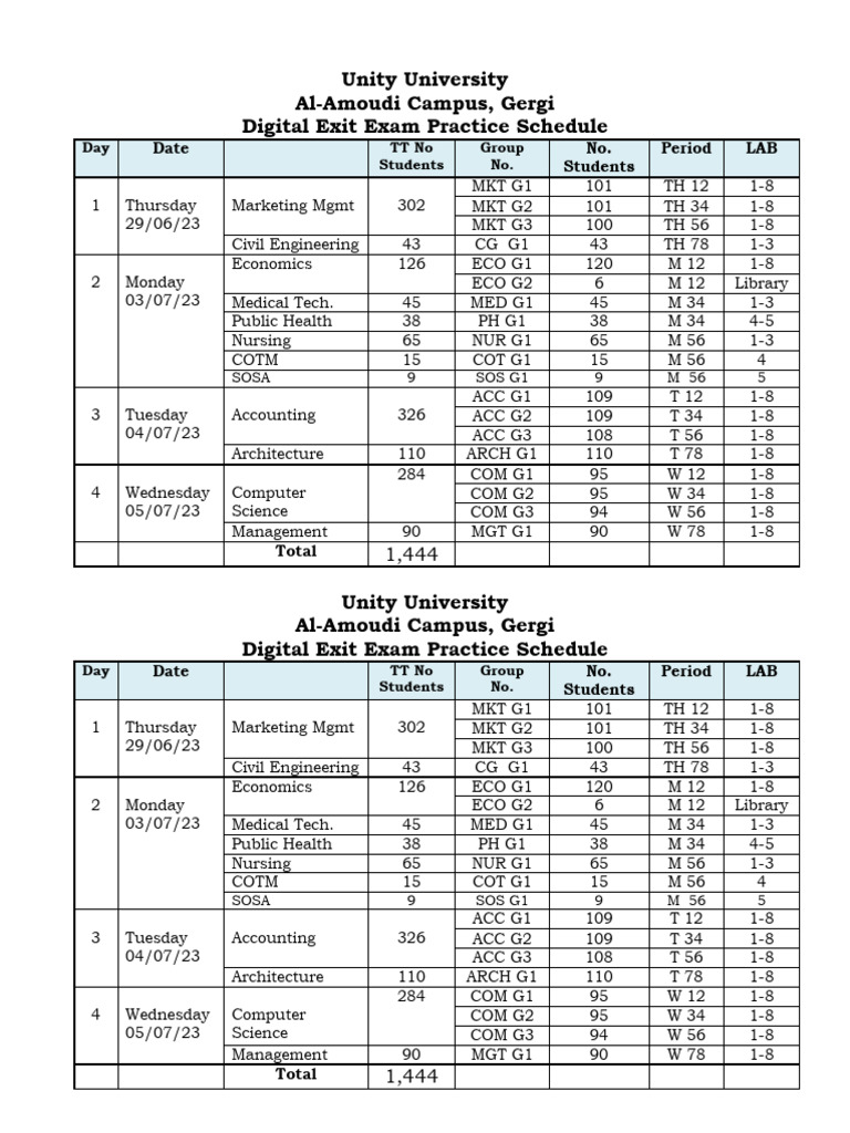 Digital Pre-Exit Exam Scedule | PDF