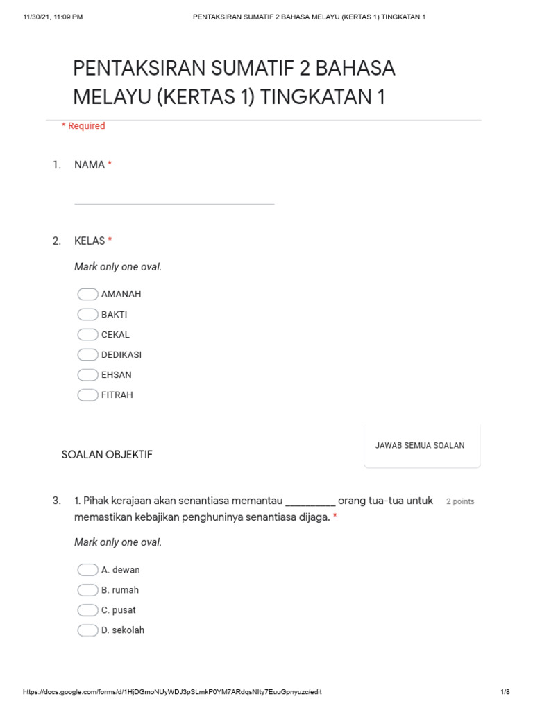 GF PENTAKSIRAN SUMATIF 2 BAHASA MELAYU KERTAS 1 TINGKATAN 1 - Google ...