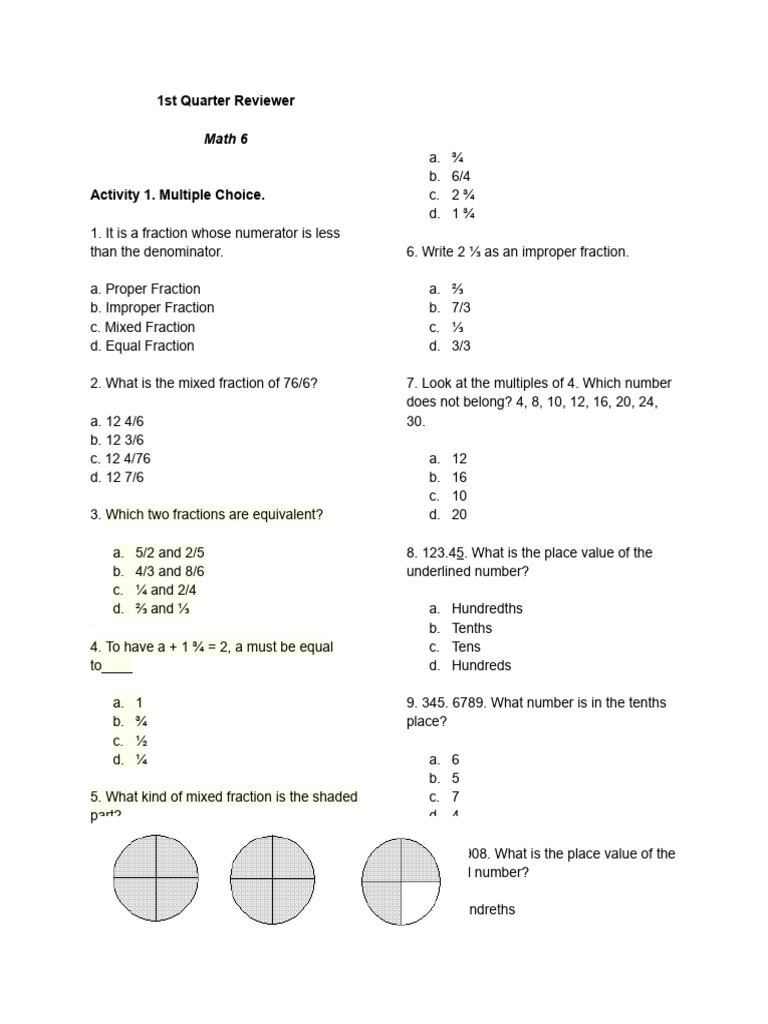 1st Q Reviewer - Math | PDF | Division (Mathematics) | Mathematics