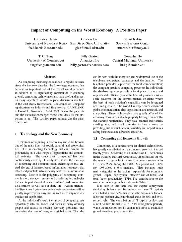 Impact of Computing On The World Economy: A Position Paper | PDF ...