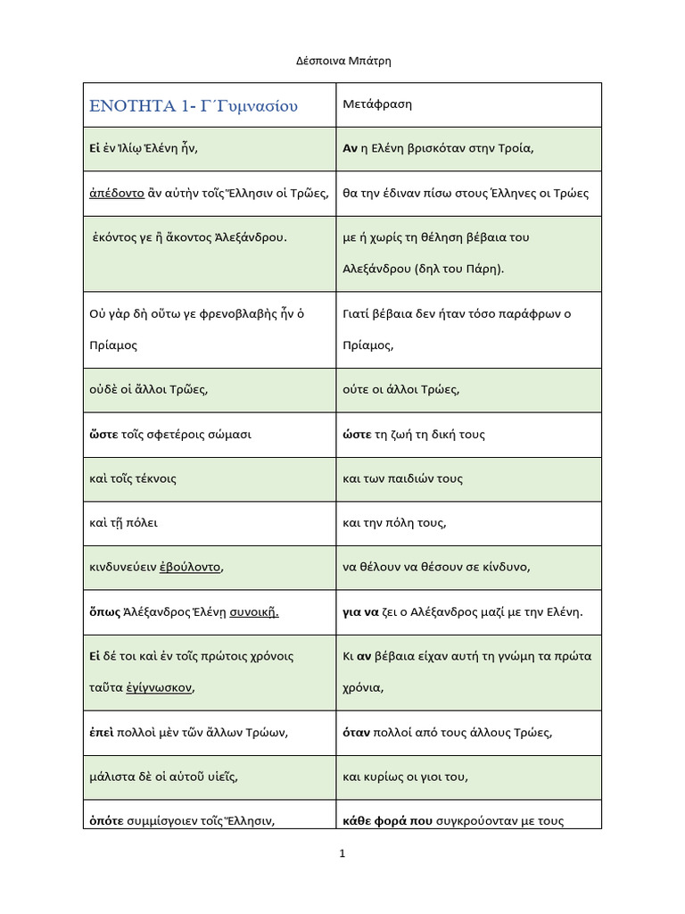 ΔΜ Αρχαία Γ Γυμν ΕΝΟΤΗΤΑ 1 | PDF