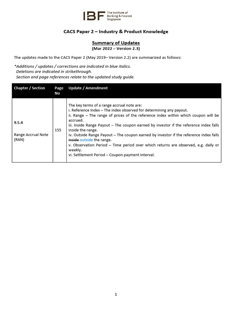 CACS Paper 2 Updates Summary | PDF | Finance & Money Management