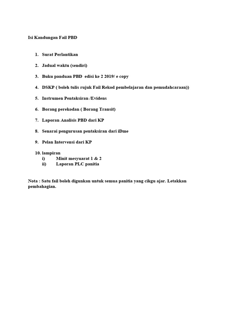 Kandungan Fail PBD | PDF