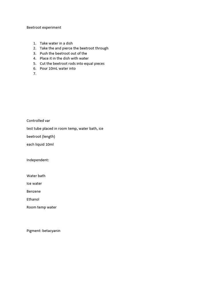 Beetroot Experiment | PDF