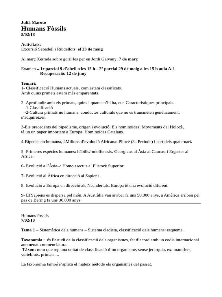 1a. Part - Humans Fòssils - Maroto | PDF