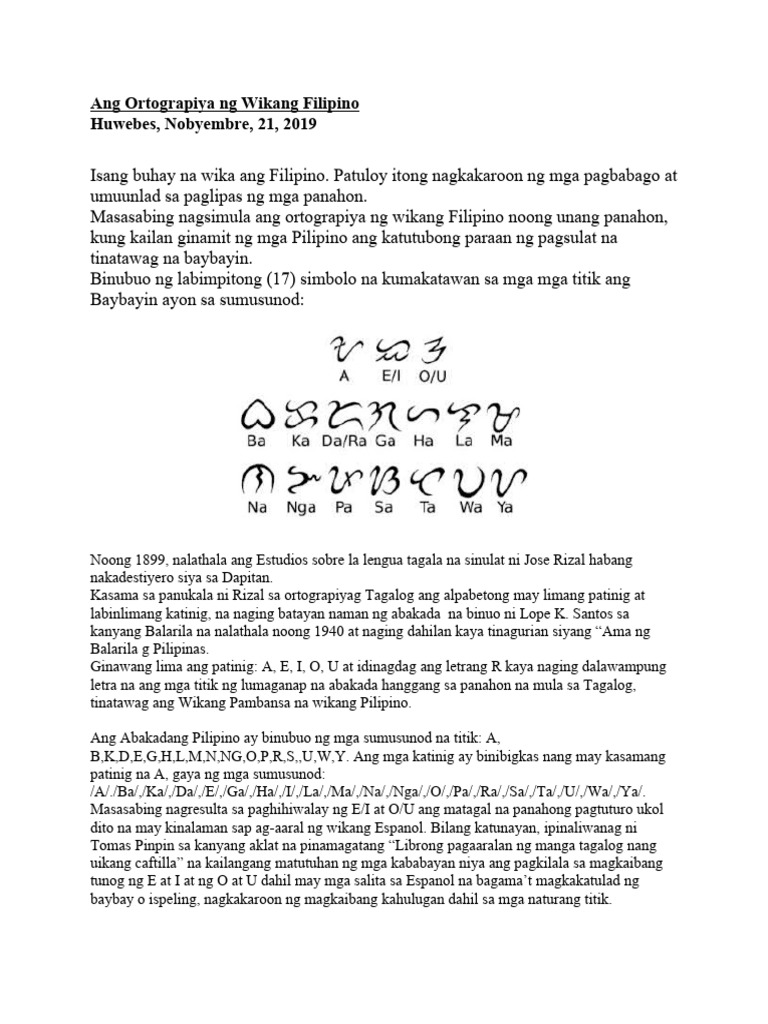 Ortigrapiyang Filpino 2019 | PDF