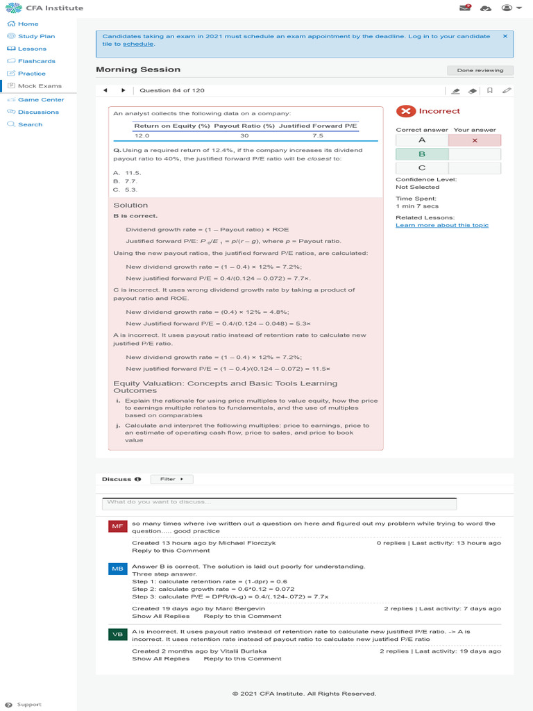 Mock Exam Review CFA Institute | PDF | Price–Earnings Ratio | Stock ...