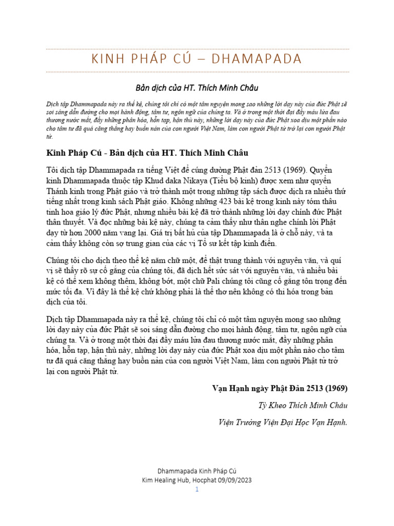 DHAMMAPADA Kinh Pháp Cú | PDF