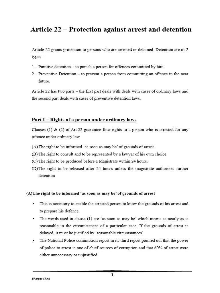 Article 22 Final | PDF | Detention (Imprisonment) | Arrest