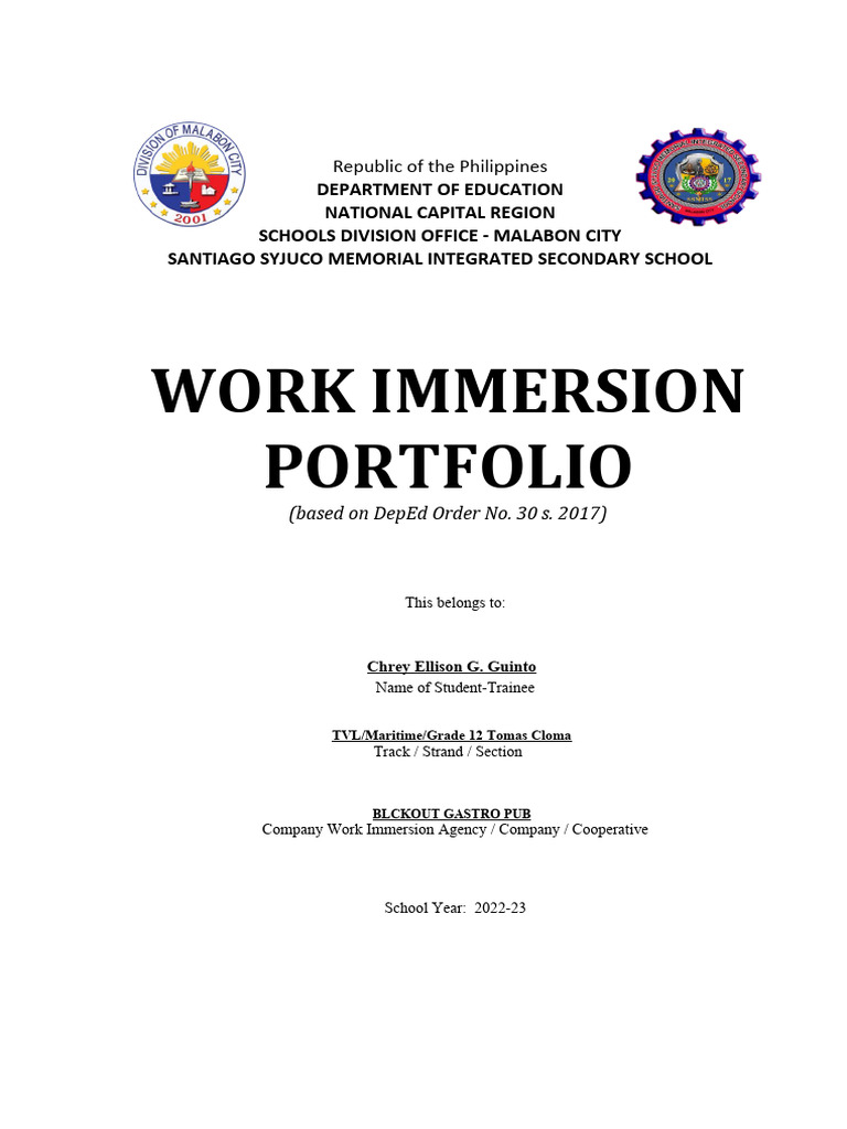 WORK IMMERSION PORTFOLIO Edited DepEd | PDF | Job Interview