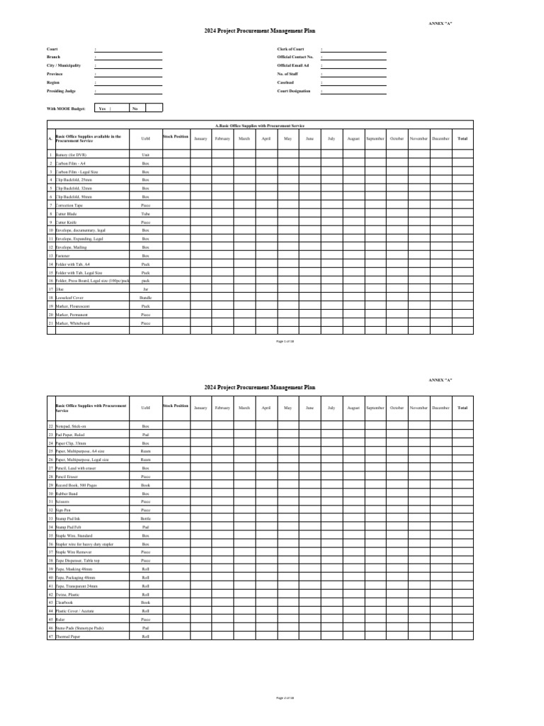 2024 PPMP Form For Lower Courts | PDF | Printer (Computing) | Paper