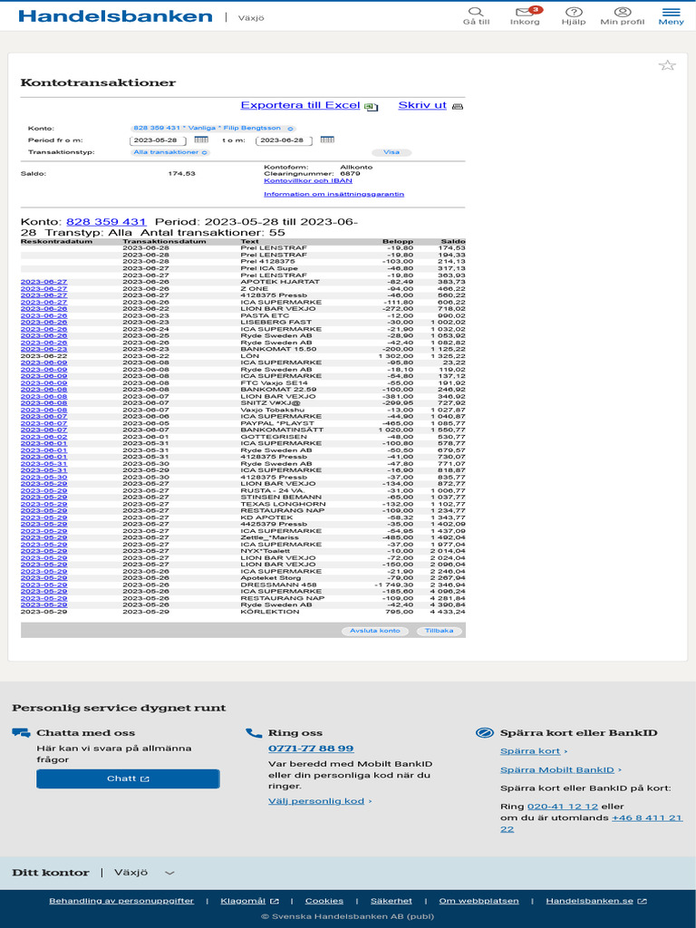 Kontotransaktioner - Handelsbankens Internettjänst | PDF