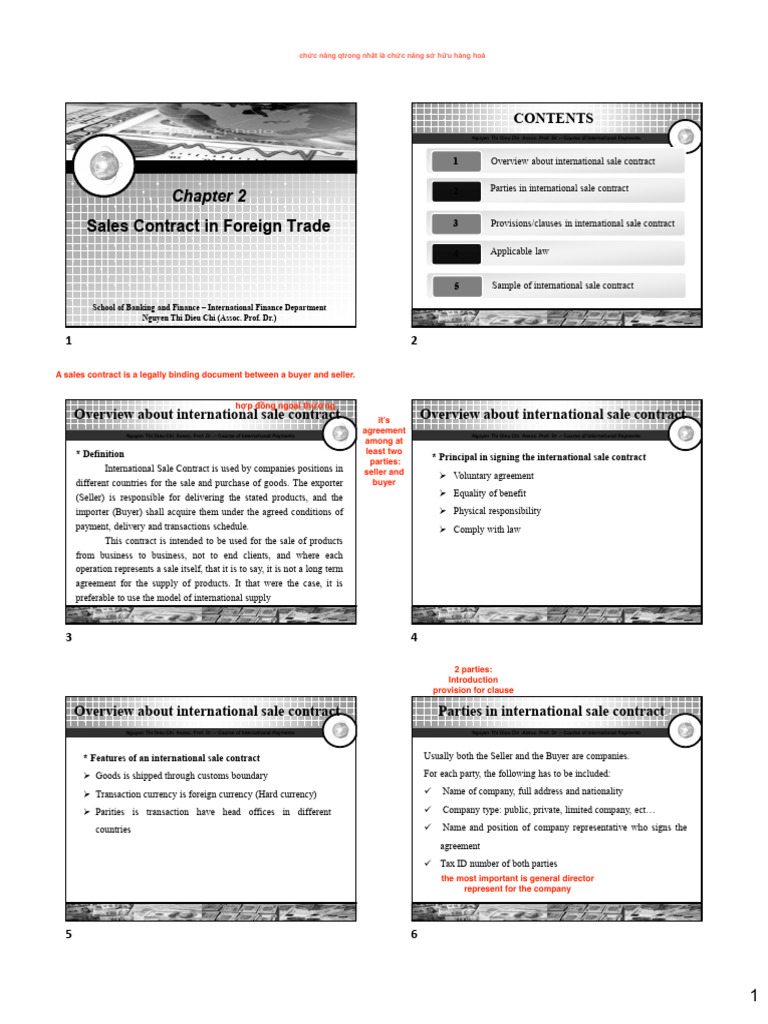 Chapter 2. TTQT. Sales Contract in Foreign Trade | PDF | Payments | Prices