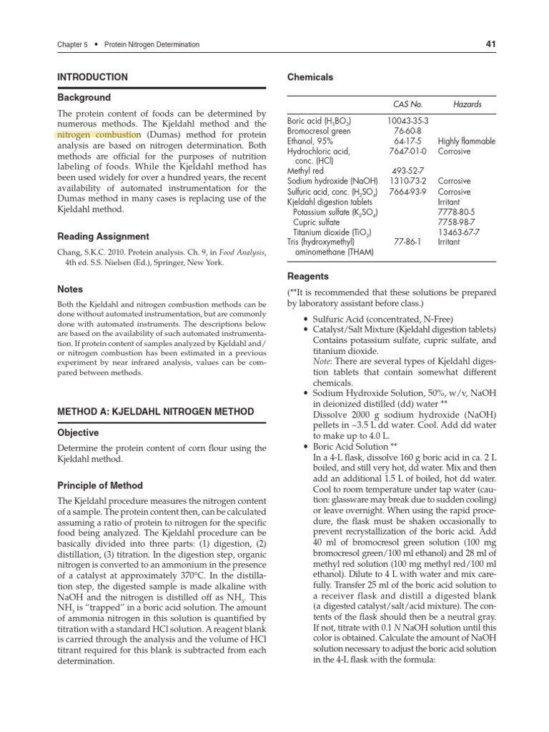 Protein Nitrogen Determination: Cas No. Hazards | PDF