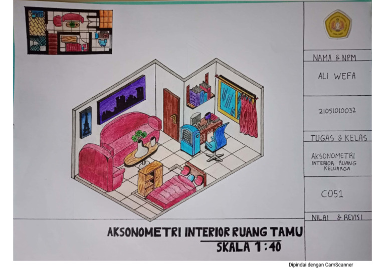 Aksonometri Interior Ruang Tamu | PDF