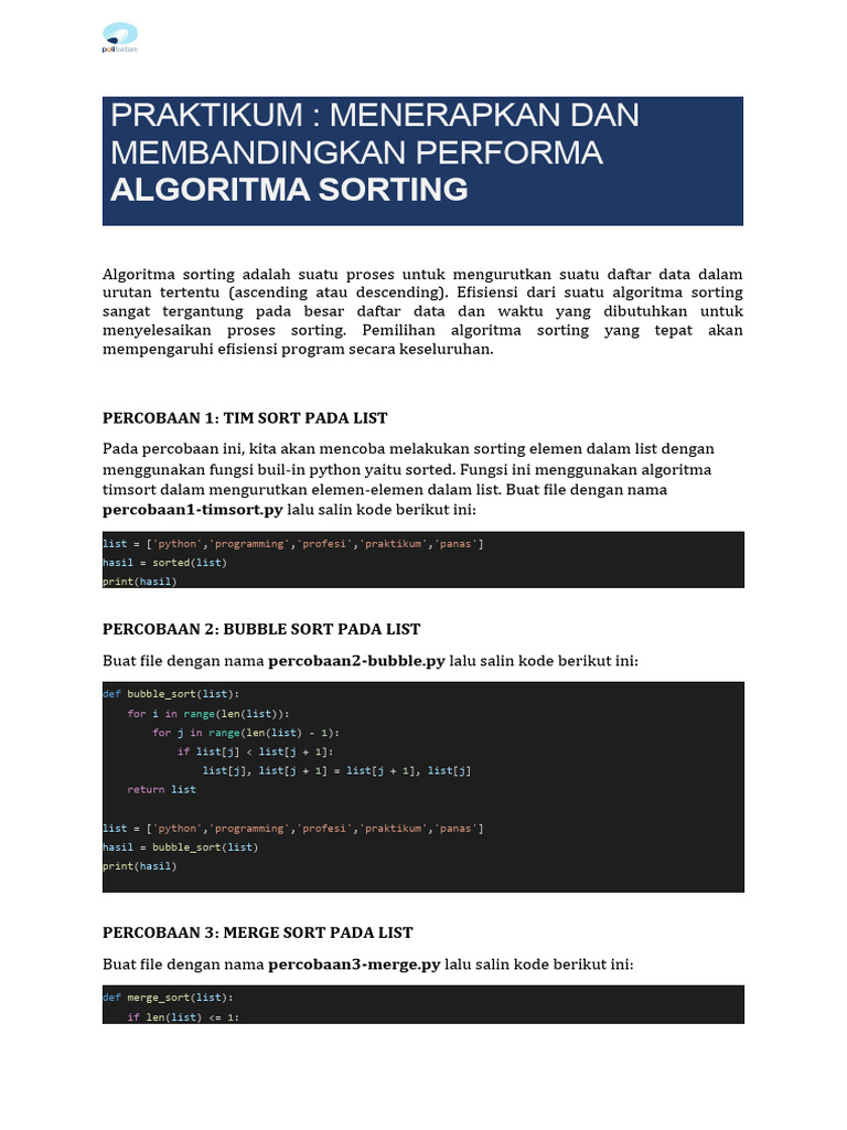 MODUL P03.1 - Implementasi Dan Membandingkan Algoritma Sorting | PDF