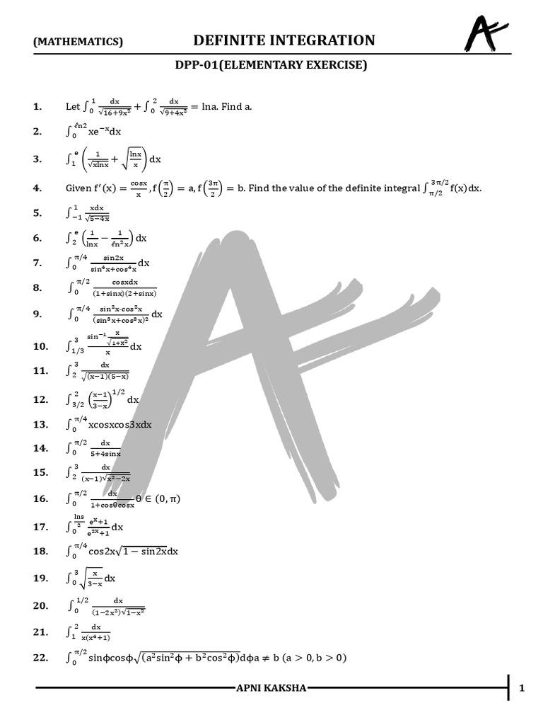 DPP - 01 - Definite Integration | PDF | Mathematical Analysis | Mathematics
