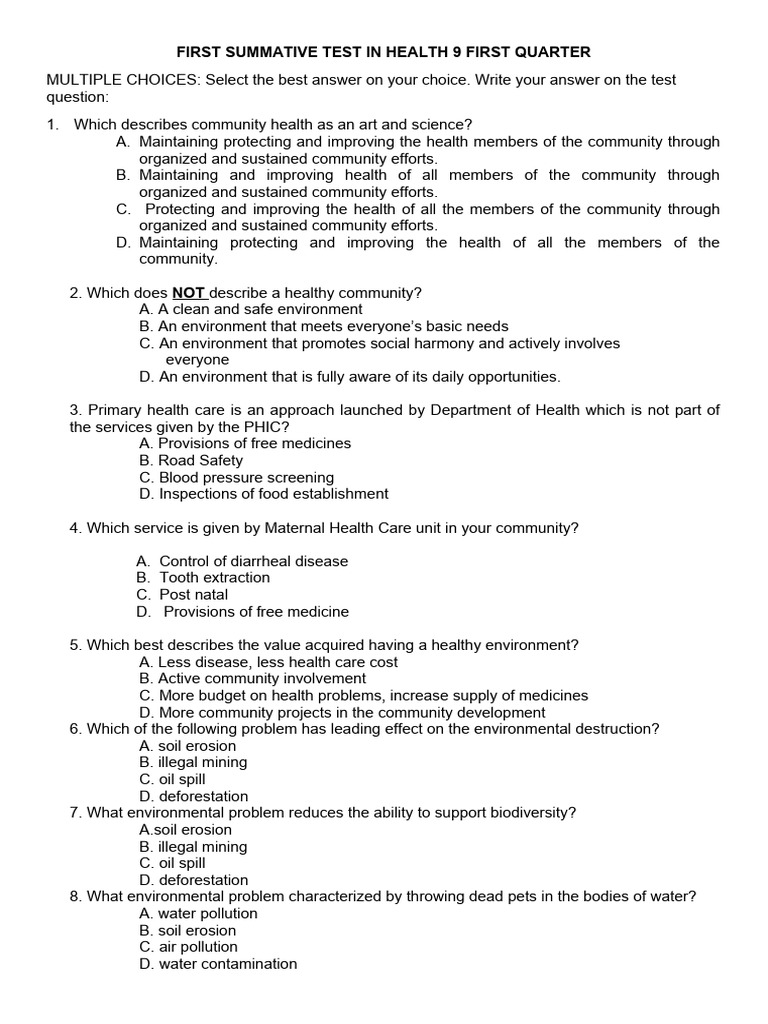 First Summative Test in Health 9 First Quarter - Copy 1 | PDF