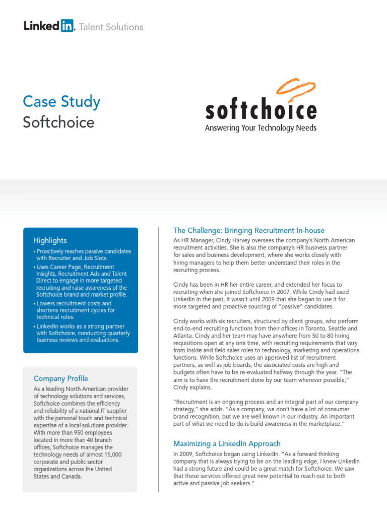 Softchoice Corp Case Study 20130220 Us en | PDF | Linked In | Recruitment