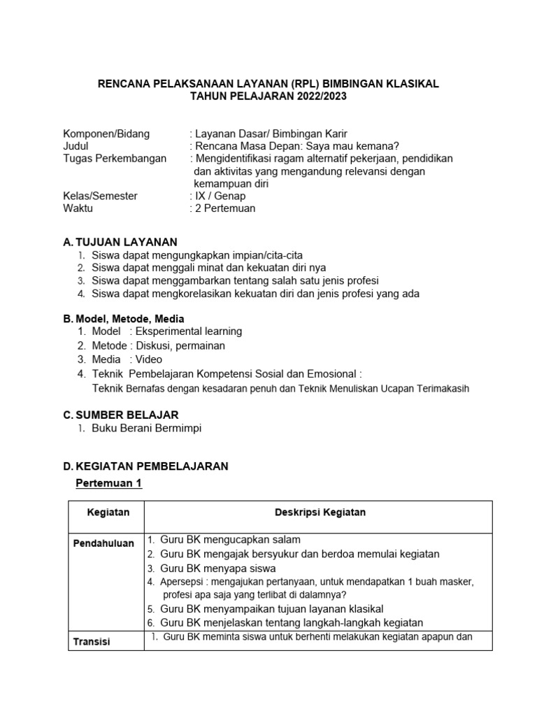 Bimbingan Karir Kelas IX: Rencana Masa Depan | PDF | Karier & Perkembangan