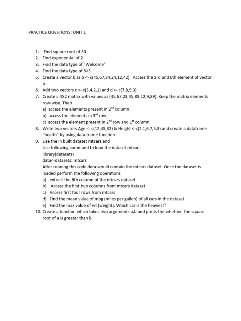 PRACTICE QUESTIONS - Unit 1 | PDF