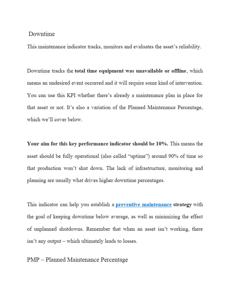 A Guide To Maintenance Metrics Program Pdf Inventory Performance