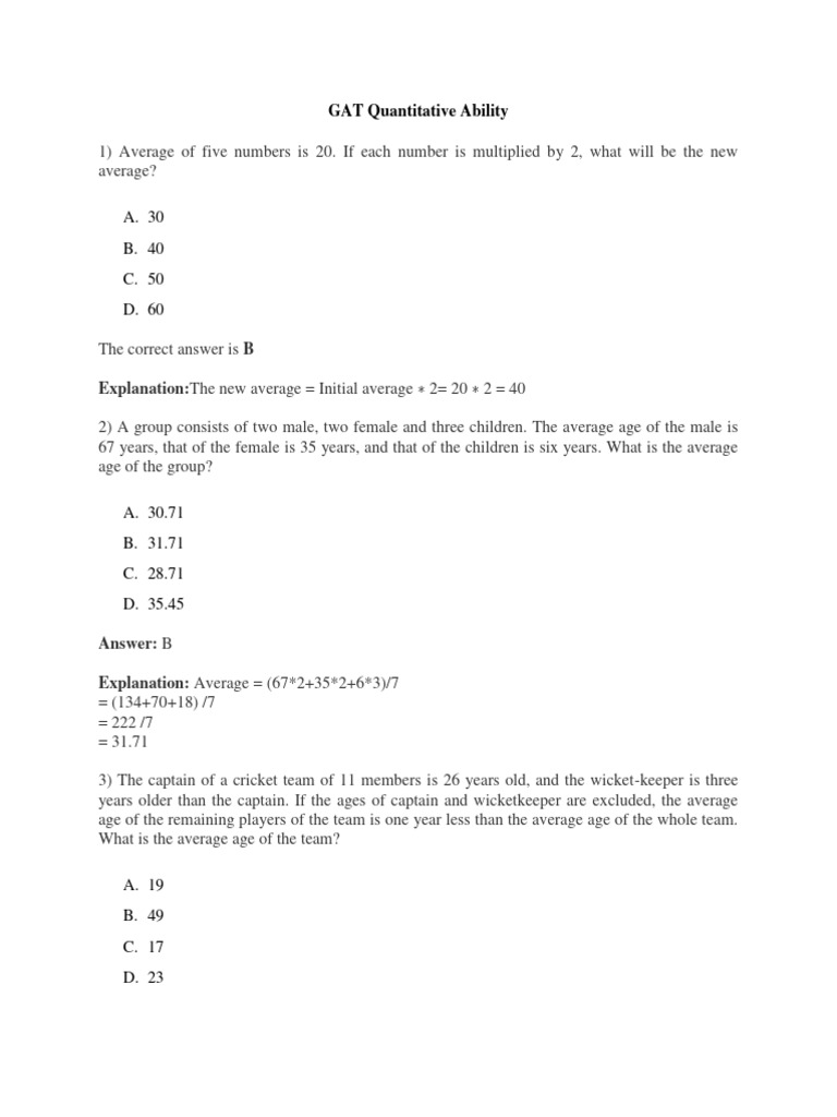 GAT Quantitative Ability | PDF