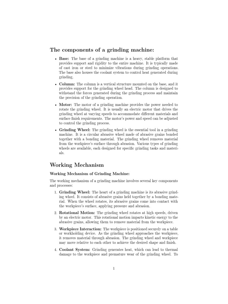 The Components of A Grinding Machine | PDF | Grinding (Abrasive Cutting ...