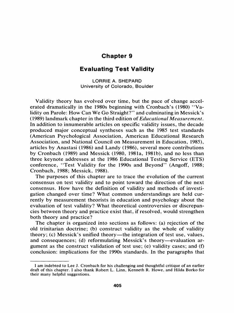 Shepard 1993 Chapter 9 Evaluating Test Validity Pdf Validity 8805