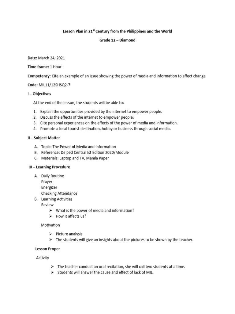 Lesson Plan in MIL For COT | PDF