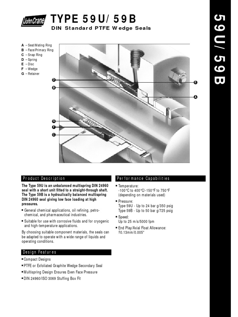 TYPE 59U/59B: DIN Standard PTFE Wedge Seals | PDF | Pressure | Industrial Processes