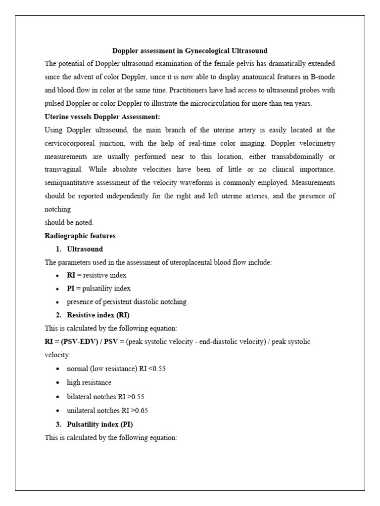 Gynecoloical Ultrasound Doppler Assessment | PDF