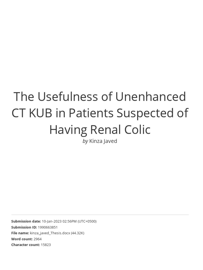 The Usefulness of Unenhanced CT KUB in Patients Suspected of Having Renal Colic | PDF | Kidney ...