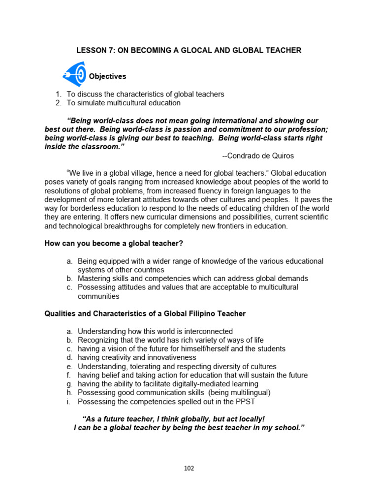 Becoming a Global Teacher: Key Traits | PDF | Multiculturalism | Pedagogy