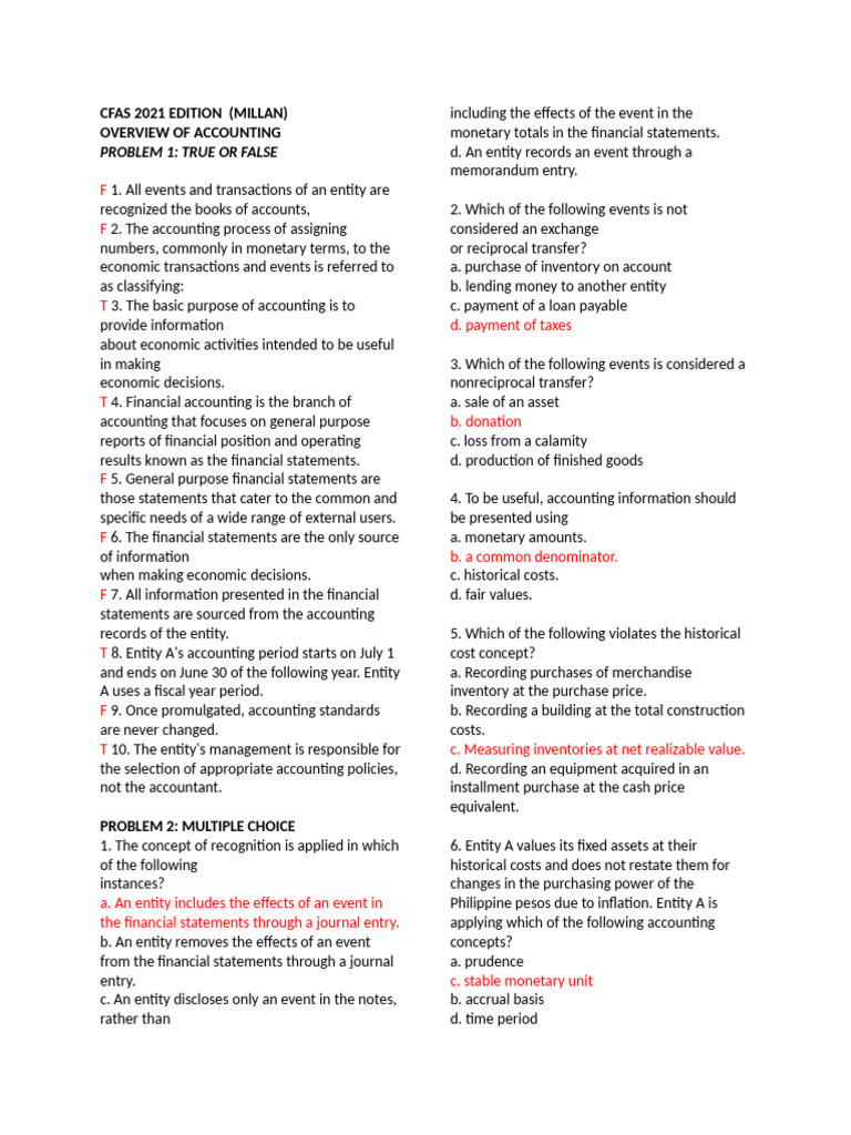 CFAS Millan Chapters 1 2 3 4 Answer Key PDF | PDF