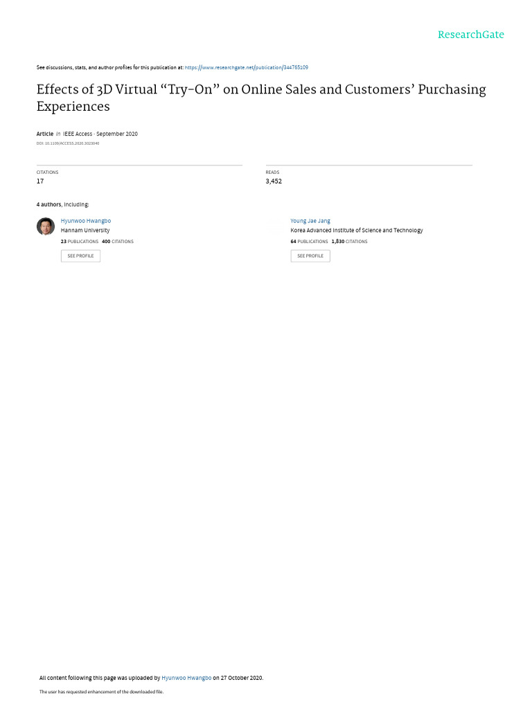 Effects of 3D Virtual Try-On On Online Sales and C | PDF | 3 D Computer ...