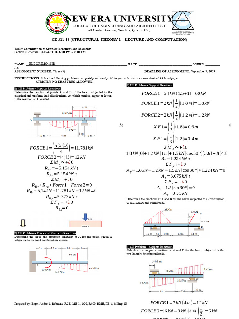 Assignment 3 Structural Theory 1 SID | PDF | Beam (Structure) | Force