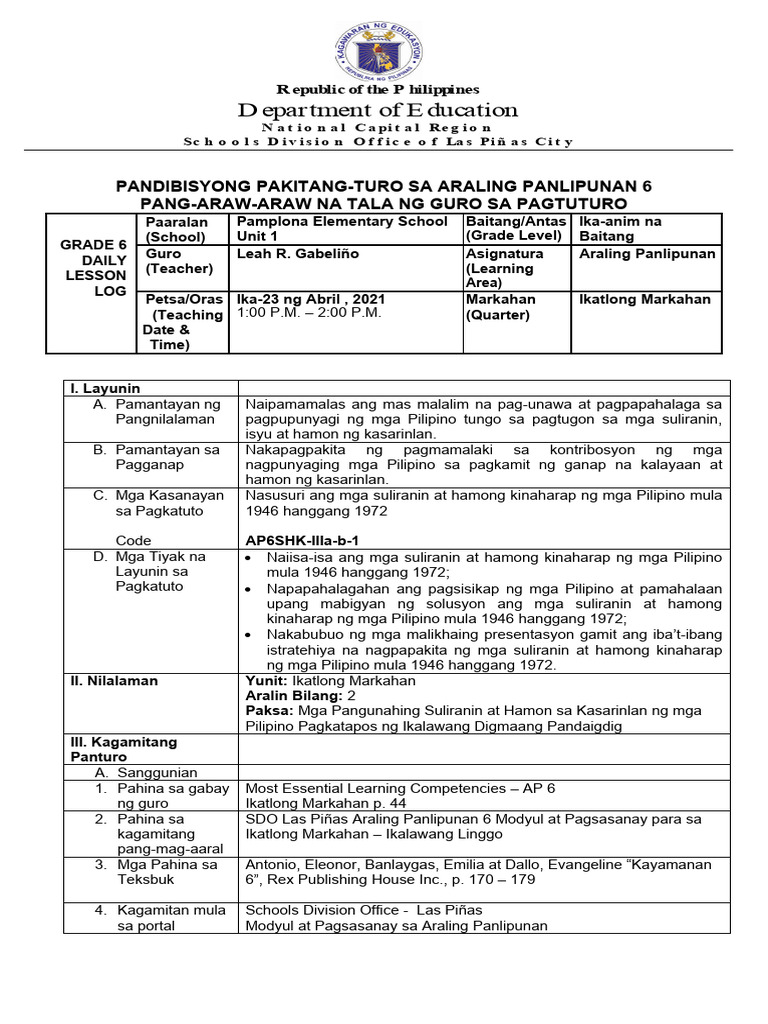 DLP Demonstration Teaching Grade 6 | PDF