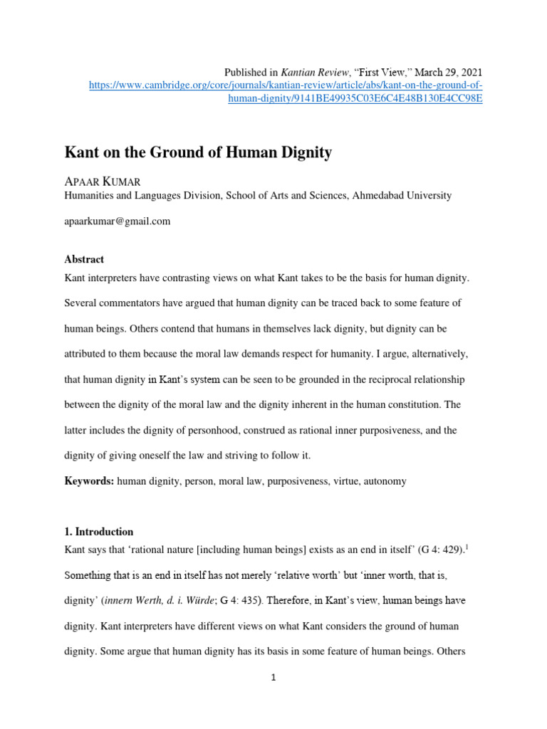 Kant On The Ground of Human Dignity Kant | PDF | Immanuel Kant | Dignity