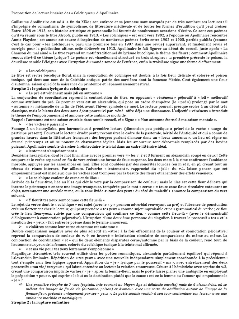 Lecture des "Colchiques" d'Apollinaire | PDF | Linguistique