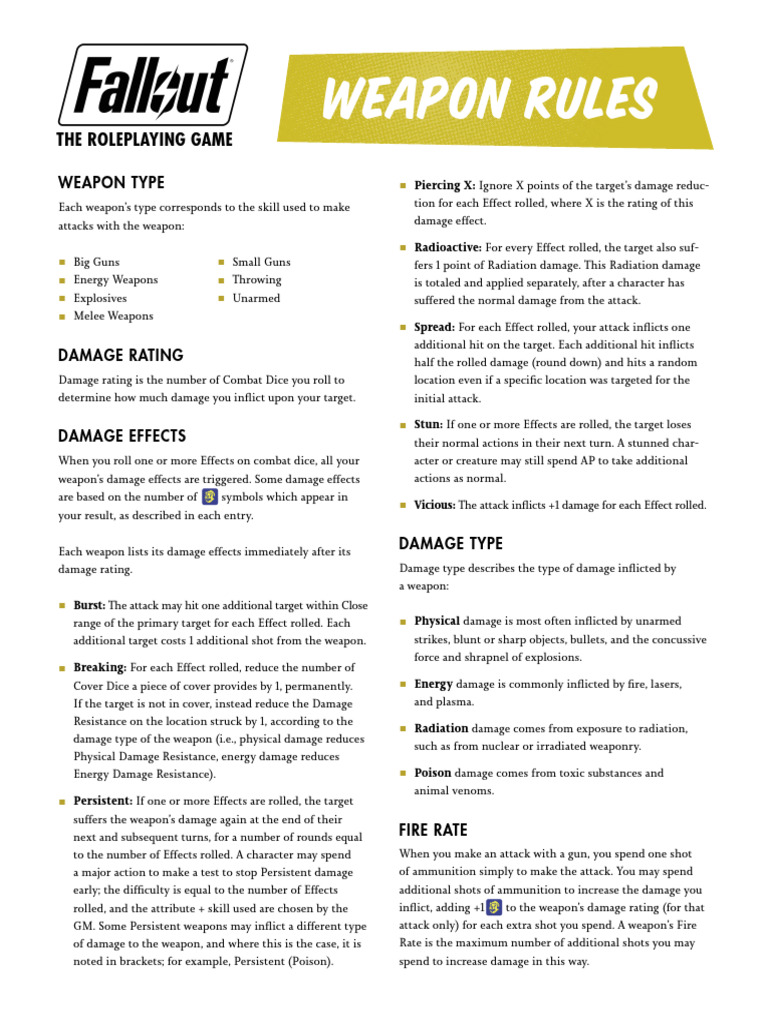 Fallout - The Roleplaying Game - GM Toolkit - Weapons Rules (No Background) | PDF | Ammunition ...