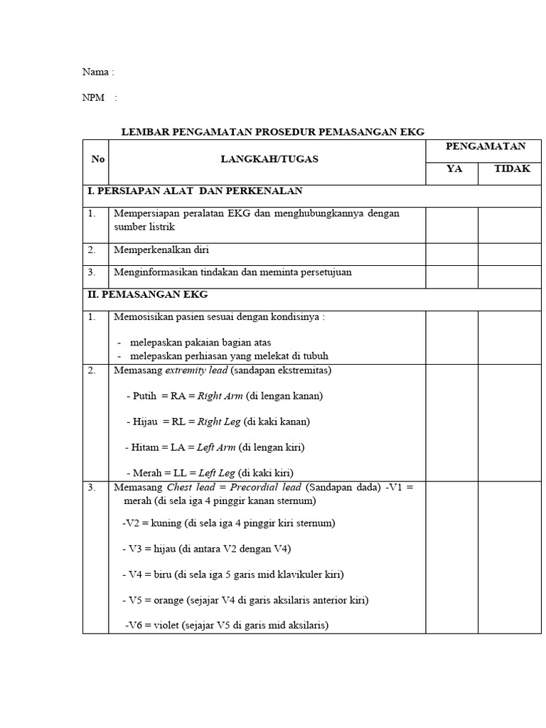 Daftar Tilik Pemasangan EKG | PDF | Sains & Matematika